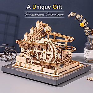 ROKR 3D Wooden Puzzles Marble Run Set - Mechanical Model Kit for Adults DIY Roller Coaster Toys Gifts for Boys/Girls (Marble Parkour)