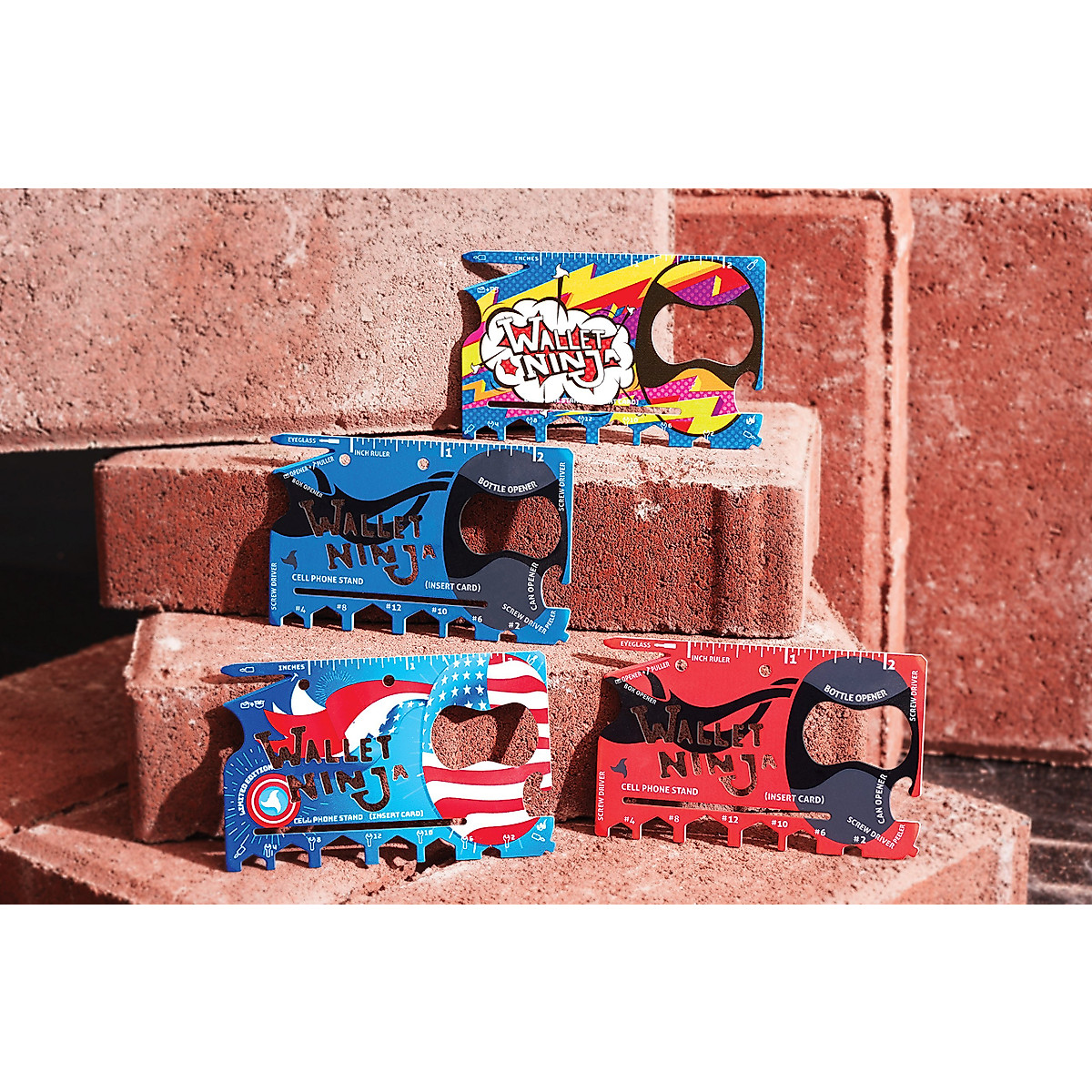 Wallet Ninja Multitool Card – 18 in 1 Credit Card Size Multi-Tool for Quick Repairs, EDC Survival Gear, Bottle Opener, Camping – Cool Gadget and Stocking Stuffer (Blue)