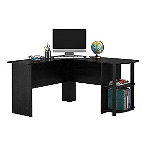 L Shaped Desk with 2 Tier Bookshelves, Computer Corner Desk, Home Office Writing Workstation, Gaming Desk PC Laptop Table with Storage for Study/Writing/Working (Black)