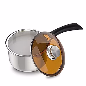 HOXHA Sauce Pot, 1.5 Quart Nonstick Saucepan, Stainless Steel Saucepan with Lid, Universal Milk Pot, Multipurpose Pot for Kitchen Home Restaurant Black