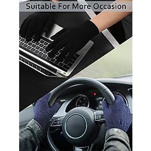 SATINIOR 4 Pairs Winter Knit Touchscreen Gloves Warm Texting Gloves Elastic Anti-slip Gloves for Adults (Black, Black Red, Black White, Navy, M)