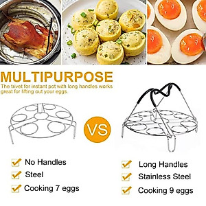 AIDULYY 6 Pcs Stainless Steel Egg Rings + 9 holes Multipurpose Stainless Steel Steamed Egg Rack Combo Set, Egg Mold For Breakfast, Mini Pancakes, and Fried Eggs (4 Inch, 6 Inch, 8 Inch)