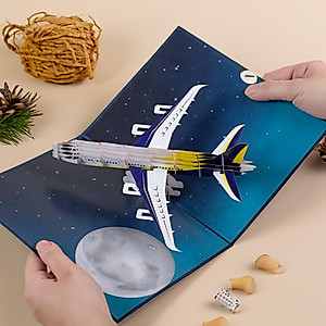 Rykamia Night Plane Pop Up Card, Jet Airplane Pop Up Card, Plane Birthday Card, Aviation Graduation Card, Airplane Congratulations Card, Pilot Retirement Card, Work Anniversary Card, Bon Voyage Gift