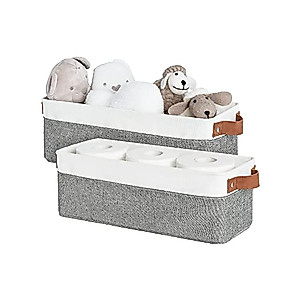 StorageWorks Narrow Storage Bins, Small baskets for Organizing, Long Storage Basket with Handles, Fabric Storage Bins for Shelf, Grey and White, 2-Pack