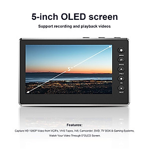 DIGITNOW Video to Digital Converter, VCR VHS to Digital Converter with 5" OLED Screen, Video Recorder Capture Device from DVD, RCA, Hi8, Camcorders, Gaming Systems, Support AV and HDMI