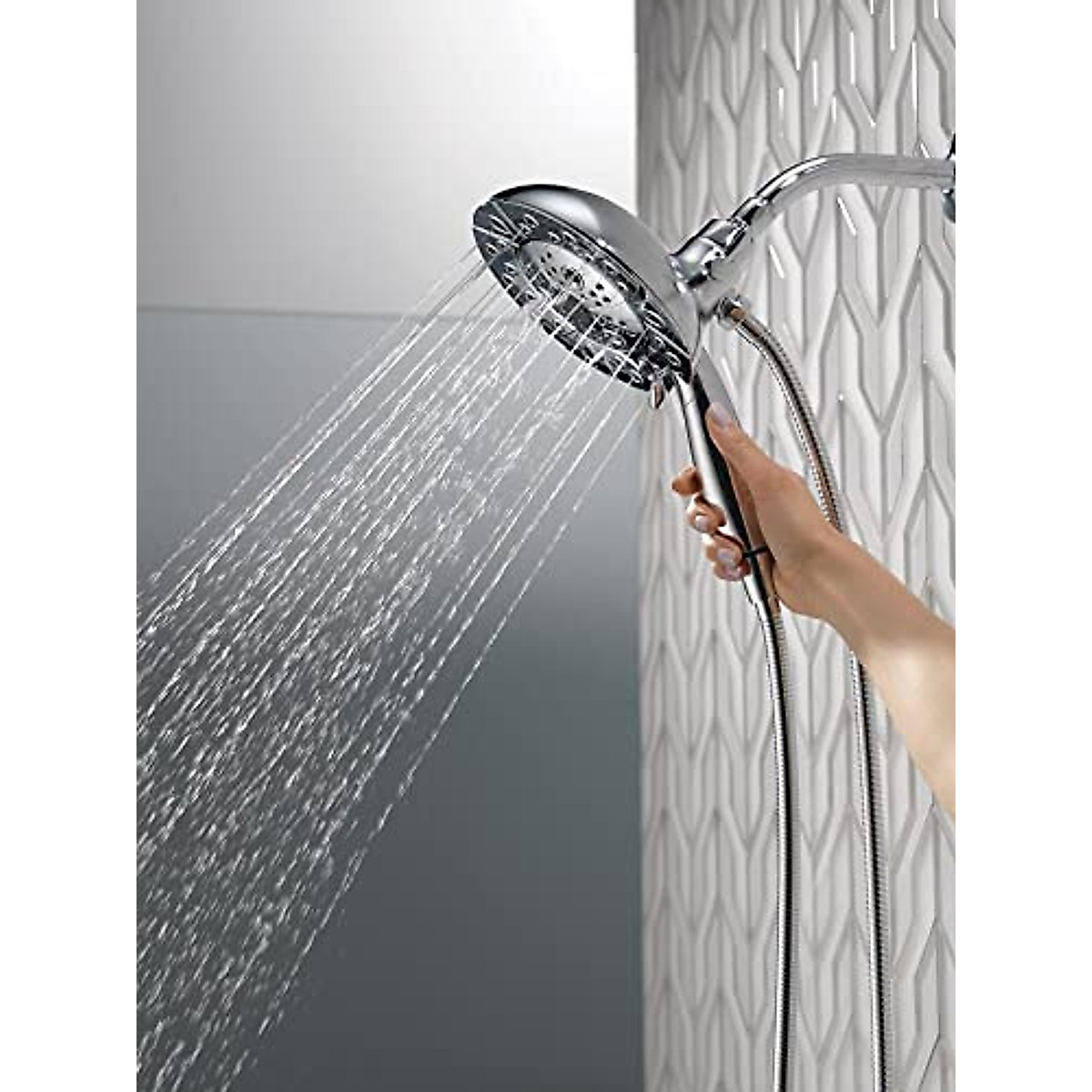 Delta Faucet 5-Spray In2ition Dual Shower Head with HandHeld Spray, H2Okinetic Chrome Shower Head with Hose, Showerheads, Handheld Shower Heads, Magnetic Docking, Chrome 58480-25-PK