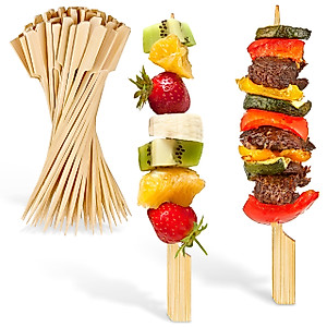 7" Inch Bamboo Skewers for Appetizers (200 Pack), Wooden Appetizer Skewers for Fruit Kabobs, Fancy Skewer Sticks for Parties, Cocktail & Martini Olive Skewers, Heavy Duty Bamboo Skewers for Kabobs
