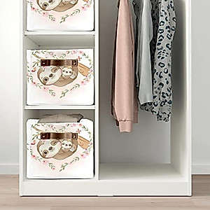 Personalized Sloth Love Mom Storage Basket Bin with Name Large Storage Cube Box with Handles for Home Office Bedroom Closet Shelves(1 Pack)