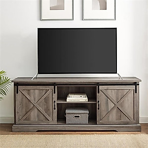 Walker Edison Corbin Modern Farmhouse Sliding X Barn Door TV Stand for TVs up to 80 Inches, 70 Inch, Grey Wash