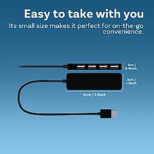 MMOBIEL 4-Port USB Data Hub Compatible with MacBook, iMac, Laptop, Windows, Linux and More - USB Splitter Computer - Ultra Slim USB 2.0 Data Hub - Portable USB Adapter - Black