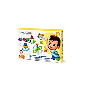 Lalaboom My First Step-by-Step Developmental Sensory 21 Piece Bead Activity Set – Pop, Twist, Mix, Stack, Spin, and Lace — STEM Focus – Dishwasher Safe - Ages 10 Months - BL600,Multicolored