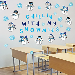 Whaline 52Pcs Winter Snowman Cutouts Christmas Snowman Snowflake Cutouts Winter Chillin with My Snowmies Bulletin Board Decor Blue White Snowman Holiday Party Cutouts for School Classroom Decor