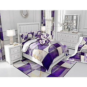 Feelyou Geometric Abstract Bedding Set Queen Size Kids Purple Marble Pattern Comforter Cover Set for Boys Girls Teens Rectangle Square Duvet Cover Modern Art Bedspread Cover Room Decor Quilt Cover