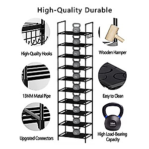 MCMACROS 10 Tiers Tall Free Standing Shoe Racks,Narrow Shoe Shelf Storage 20-24 Pairs Shoes, DIY assembly shoe rack layers,Space-Saving for Closet,Entryway,Anywhere.Black.
