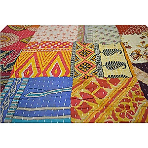 Maviss Homes Beautiful Indian Traditional Patchwork Super Soft Cotton Double Kantha Quilt | Throw Blanket Bedspreads | Cozy Blanket Quilt | Easy Machine Washable and Dryable; Multicolour