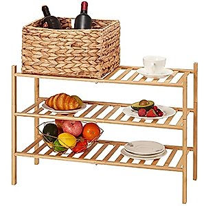 Candockway 3-Tier Free Standing Shoe Racks, Stackable Shoe Organizer for Entryway, Bamboo Shoe Rack for Closet, Multifunctional Shoe Shelf for Balcony Bathroom Living Room and Hallway