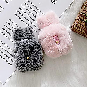 Guppy Compatible with AirPods Furry Bunny Case Girls 3D Cartoon Cute Rabbit Ears Plush Fluffy Warm Carrying Case Soft Protective Case Cover Accessories for AirPods 1 & 2 Gray
