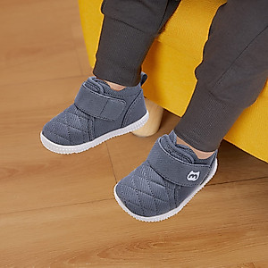BMCiTYBM Baby Shoes Boy Girl Sneakers Winter Warm High Top Non Slip First Walking Infant Shoes 6 9 12 18 24 Months Grey Size 12-18 Months Toddler