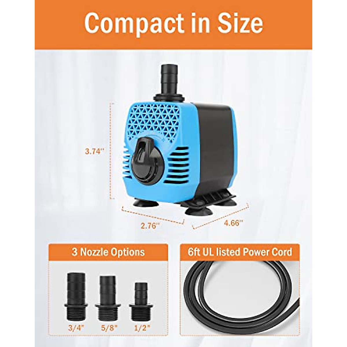 Kulife FUMAK 800GPH Submersible Water Pumps (3000L/H, 40W) Fountain Pump Pond Pump Aquarium Water Pump with Flow Control for Fish Tank, Fountain, Waterfall, Filtration, Water feature, Hydroponics