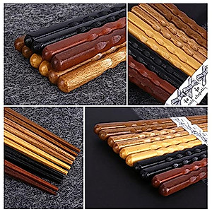 MFJUNS 5-Pairs Reusable Set of Chopsticks, Natural Wood Chopstick and Minimalism Japanese Chopsticks Non-slip Design 8.8 Inch/22.5cm Gift Set