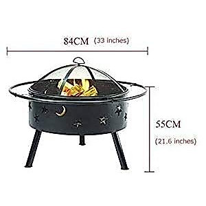 LEAYAN Garden Fire Pit Grill Bowl Grill Barbecue Rack Round Fire Pit, Bronze Fire Pit Metal Poker Iron,Mesh Ember and Spark Guard Screen Cover Household with Cover BBQ Cooking for Camping Backyard