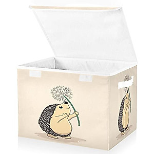 Krafig Cartoon Retro Animal Hedgehog Foldable Storage Box Large Cube Organizer Bins Containers Baskets with Lids Handles for Closet Organization, Shelves, Clothes, Toys