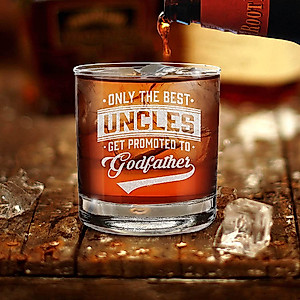 shop4ever Only The Best Uncles Get Promoted To Godfather Varsity Pregnancy Announcement Engraved Whiskey Glass (11 oz.)