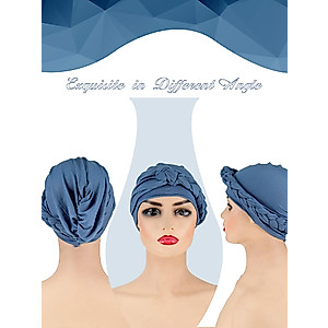 3 Pieces Head Wrap Turban Headwear Pre-Tied Twisted Braid Hair Cover Headwrap Hats for Women Girls (Black, Gray, Light Blue, Popular Style)