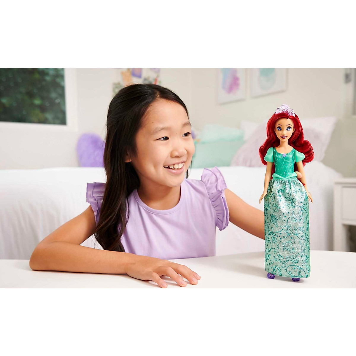 Mattel Disney Princess Toys, Ariel Fashion Doll, Sparkling Look with Red Hair, Blue Eyes & Tiara Accessory, Inspired by The Little Mermaid Movie
