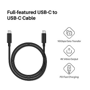 HUION Full-Featured USB-C to USB-C Cable USB 3.1 GEN 2 DP1.2 Supported Suitable for Kamvas 12/13/16(2021)/22/24/22 Plus/24 Plus/Pro 13 (2.5K)/Pro 16 (2.5K)/Pro 16 (4K)/Pro 16 Plus (4K)/Pro 24(4K)