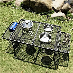 OMKUOSYA Folding Camping Table with 2 Side Panels Portable Small Lightweight Aluminum Alloy Frame Metal Grid Desktop Camp Table for Outdoor Picnic BBQ Travel, Black