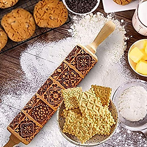 Cookie Stamp Roller Press Biscuit Maker Wooden with Vintage and Traditional Pattern Kitchen Tools Making Funny Food for Kids(Vintage pattern)