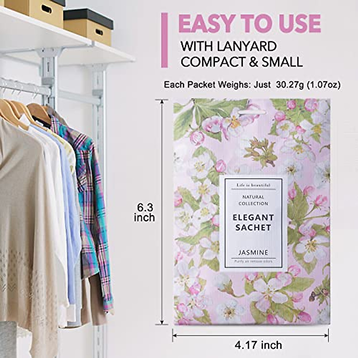Telanshare 4 Packs(Rose+Jasmine) Mite/Moth Repellent Bag for Drawer & Closet, Natural Sachet Bag, 90 Days Extended Protection