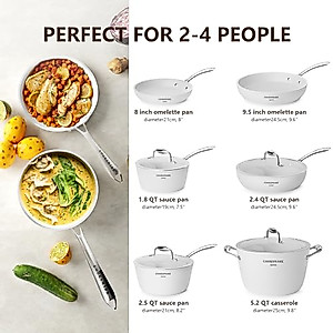 COOKSMARK Nonstick Ceramic Cookware Set, 10 Pieces White Pots and Pans Set with Glass Lids & Stainless Steel Handles, Induction Cookware Set & Dishwasher Oven Safe, Scratch-Resistant