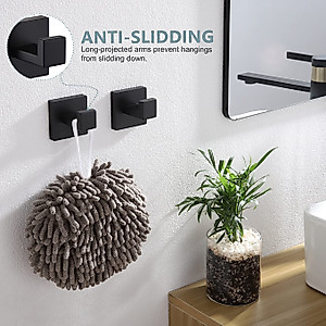 KOKOSIRI Bath Towel Hook Wall Mount Square Robe Hook Coat Hook, Bathroom Kitchen Garage Heavy Duty Wall Mounted, SUS 304 Stainless Steel, Matte Black, B1010BK-P2