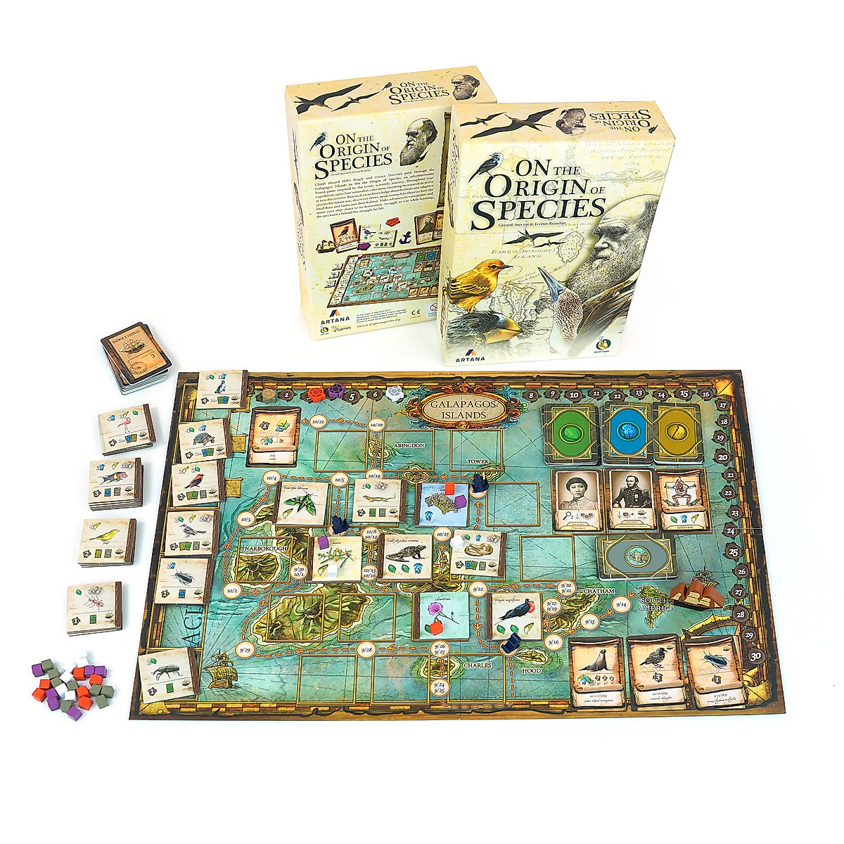 On The Origin of Species | An Evolutionary Research Board Game by Artana Games | Charles Darwin's Trip Through the Galapagos as a Strategic Science Board Game for Kids and Families | Based on the Book