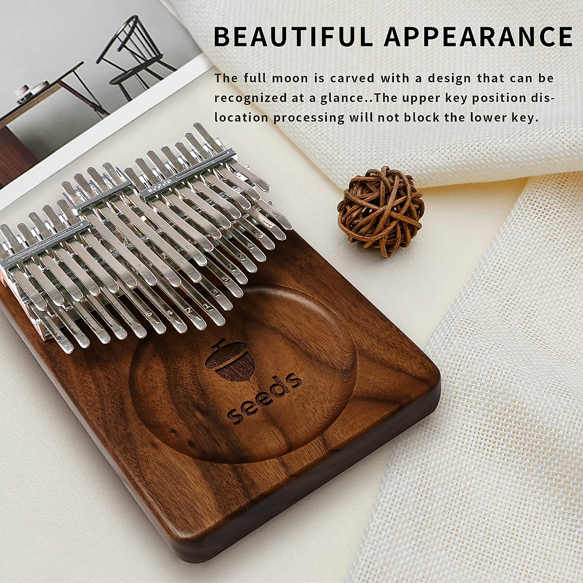 Seeds Kalimba 34 Key Chromatic Thumb Piano Pisces C-Tuned,Double Layer Flat Board Black Walnut Musical Instruments Gift Idea for Children Adults Beginners and Professionals