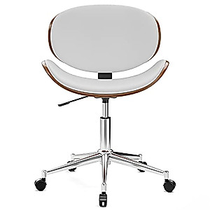 OKAKOPA White Desk Chair Small Office Chair 360° Swivel Height Adjustable Modern Office Chair Ergonomic Curved Wood Desk Chairs Leather Armless Desk Chair with Wheels (White)