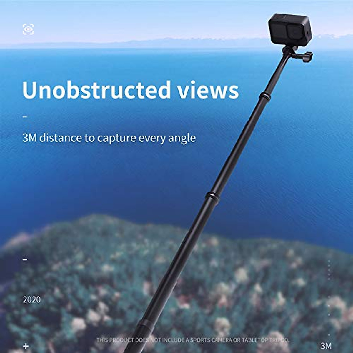 TELESIN G2 118"/3 Meters Long Selfie Stick Pole for GoPro Max Mini Hero 11 10 9 8 7 6 5, Insta 360 One R X2 X3 Go 2, DJI Action 2 3 Osmo Pocket, 6 Lengths Extension Carbon Fiber Monopod Accessories