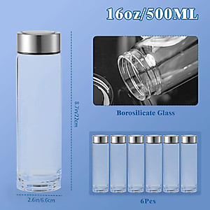 SUNNOW Clear Water Bottles Bulk, 6 Pack 16 oz Borosilicate Glass Water Bottle, Wide Mouth & Dishwasher Safe & Leak Proof & Reusable Gift for Women Men Teacher Nurse