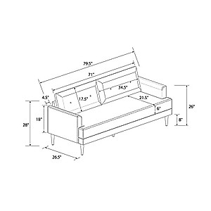 Novogratz Bailey Pillowback Sofa, Mid-Century Modern Vintage Living Room Furniture, Light Gray Velvet