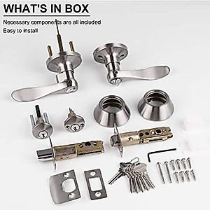 Knobonly 4 Pack Front Door Entry Lever Lockset and Double Cylinder Deadbolt Combination Set, Satin Nickel- All Keyed Alike(Same Keys)
