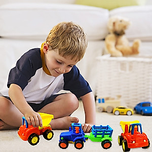 OBABA Inertia Toy Truck Friction Powered Cars for Toddlers Kids Tractor Toys Carrier Vehicle for 1234 Year Old Boys Push and Go Toy Trucks Construction Vehicles Toys Set Early Educational Gift
