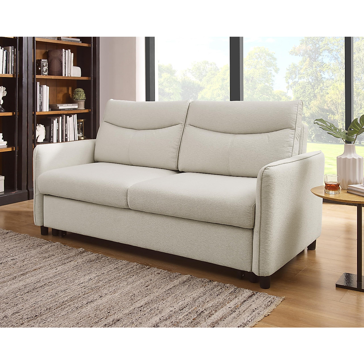 THSUPER 75-Inch Queen Size Convertible Sleeper Sofa Bed, Comfortable Pull-Out Futon Loveseat, Full Love Seat for RV Small Spaces, Hide-A-Bed Fold Out Couch - Beige