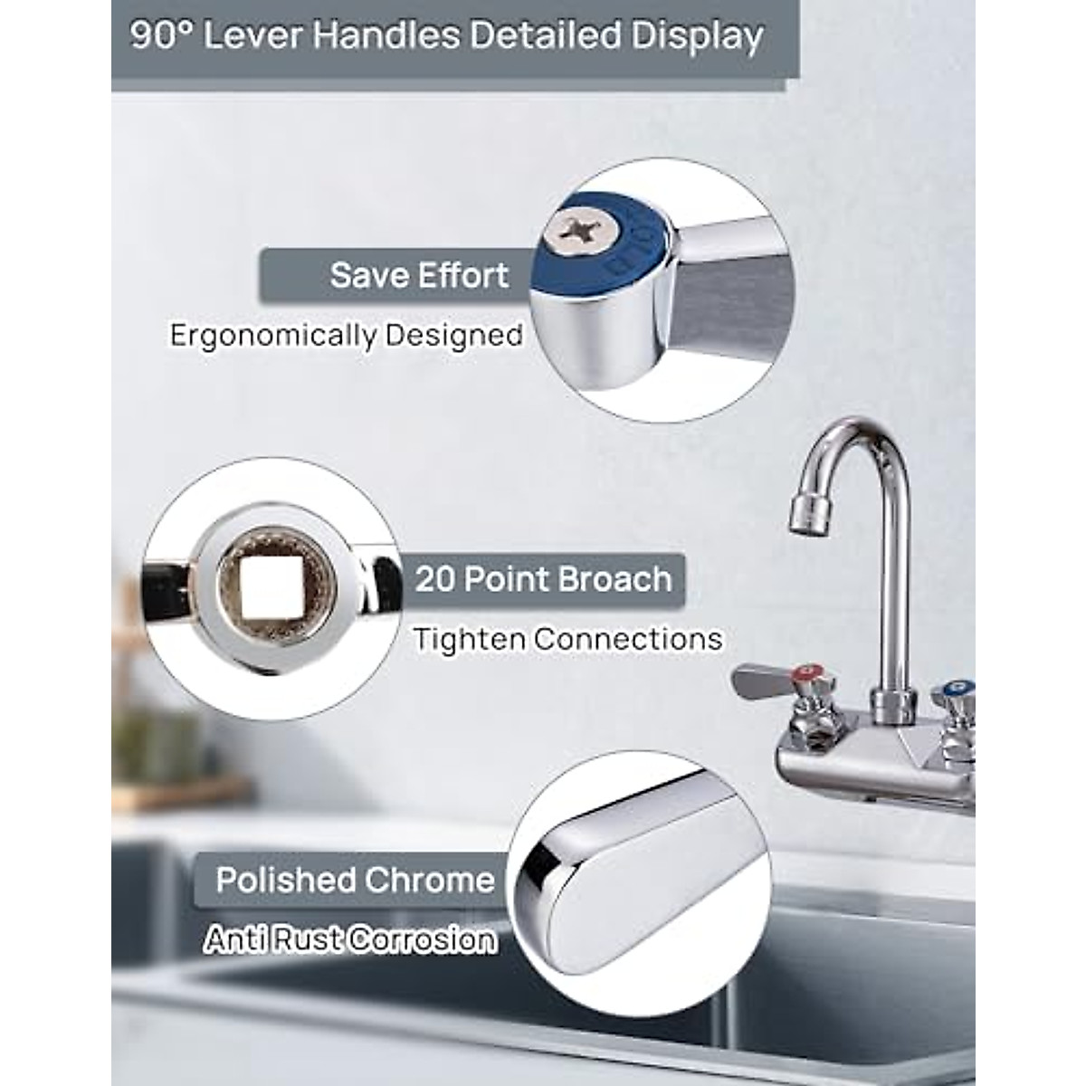 Phivan Commercial Faucet Parts Kitchen Faucet Handle Replacement Kit - 2 Pack Lever Handles 0.43" Round Stem Hole Fits Most 3/8" Shaft, Ideal for Kitchen, Laundry, Restaurant, and Industrial Use