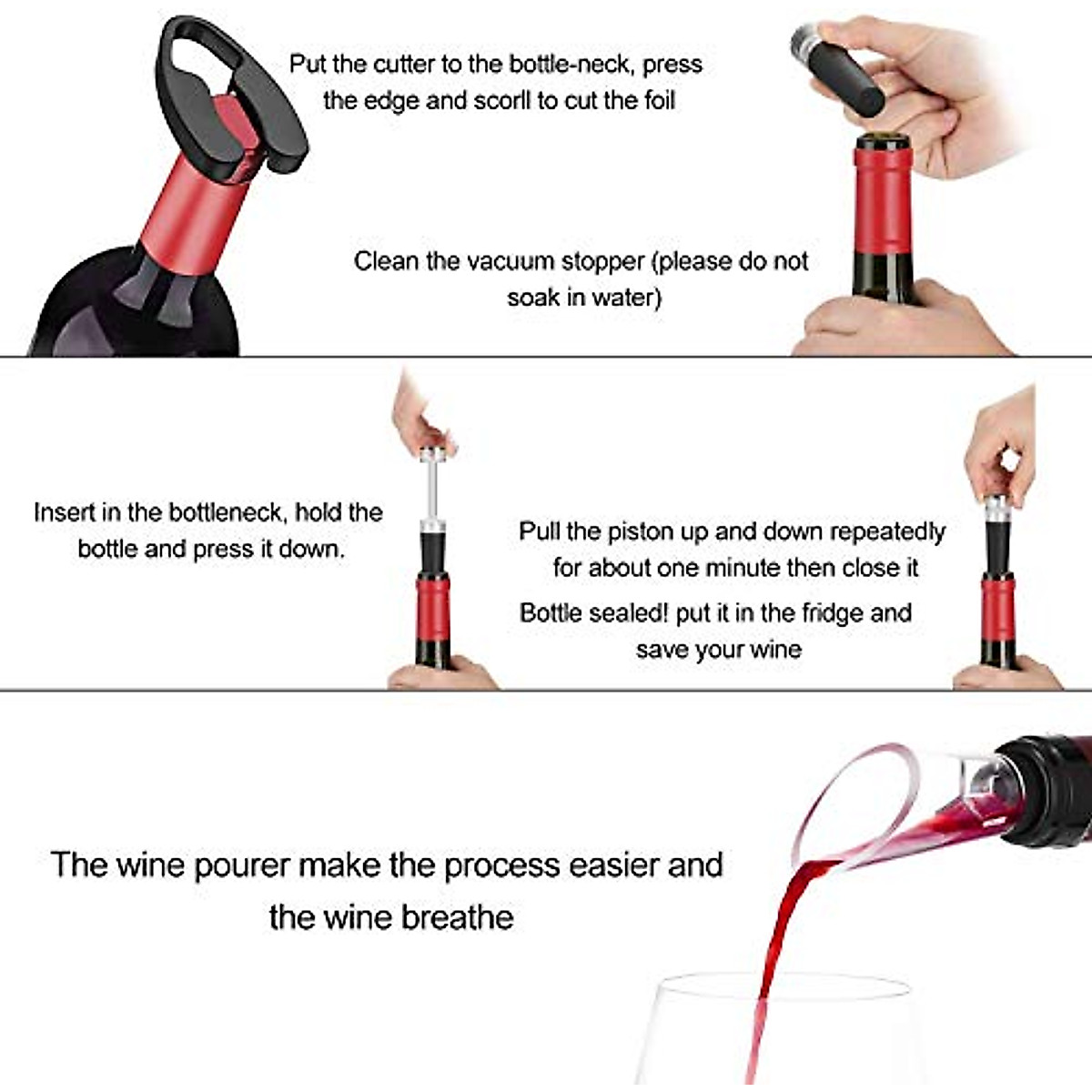 Electric Wine Opener - Flauno Automatic Wine Bottle Opener, Electric Corkscrew Wine Opener with Foil Cutter, Vacuum Wine Stopper, Wine Aerator Pourer, Ideal Wine Gift Set, Rechargeable