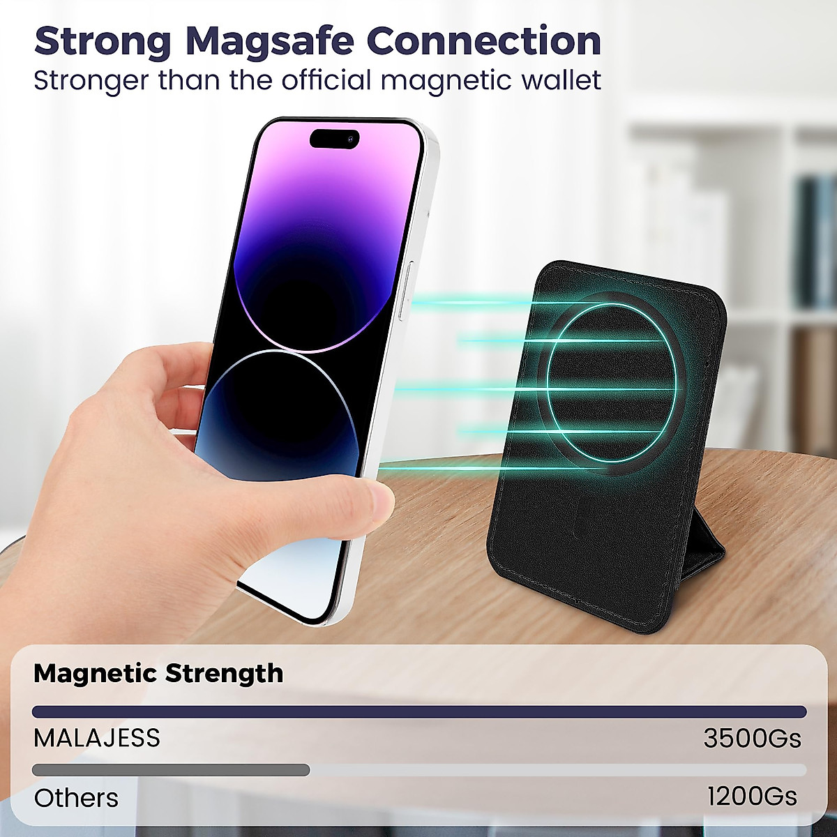 Morojular Magnetic Wallet, MagSafe Wallet Stand for iPhone 16/15/14/13/12 Series, RFID Blocking Magnetic Card Holder, Vegan Leather, Fit 6 Cards (Black)