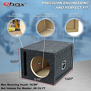Bbox Single Hatchback Sealed 8 Inch Subwoofer Enclosure - Car Subwoofer Boxes & Enclosures - Premium Subwoofer Box Improves Audio Quality, Sound & Bass - Nickel Finish Subwoofer Terminal - Black