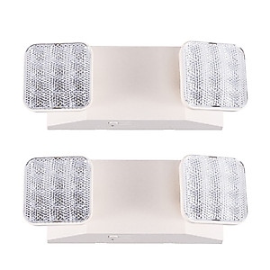 GRUENLICH LED Emergency Light, Exit Lighting Fixtures with Two LED Heads and Back-Up Batteries, UL 924 Qualified, 120-277 Voltage, 2-Pack