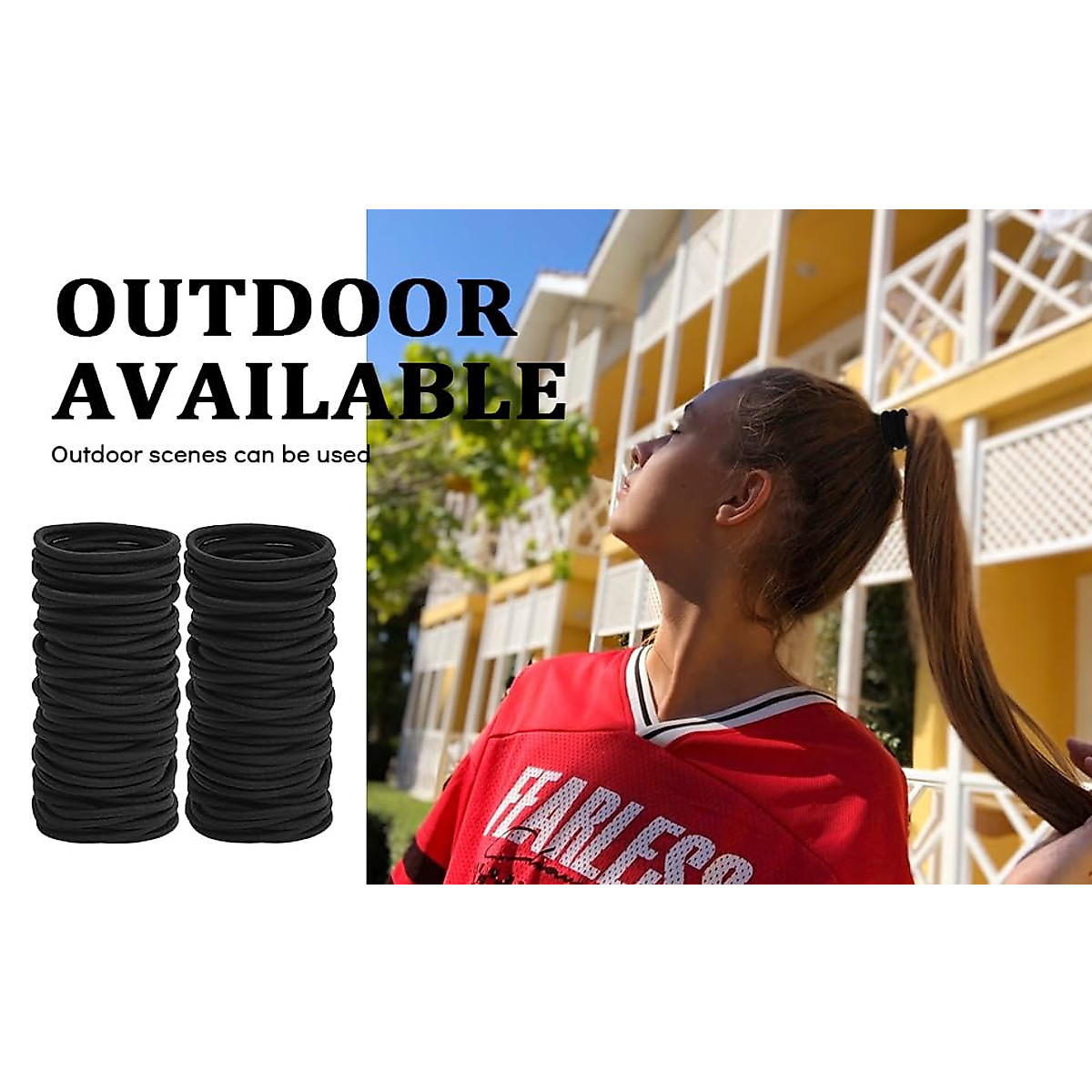 Sderoq 100pcs Womens Elastics Hair Tie, 4MM Black Ponytail Holders Hair Bands, 2 Inch in Diameter Elastic Band for Medium to Thick Hair (4mm Black)